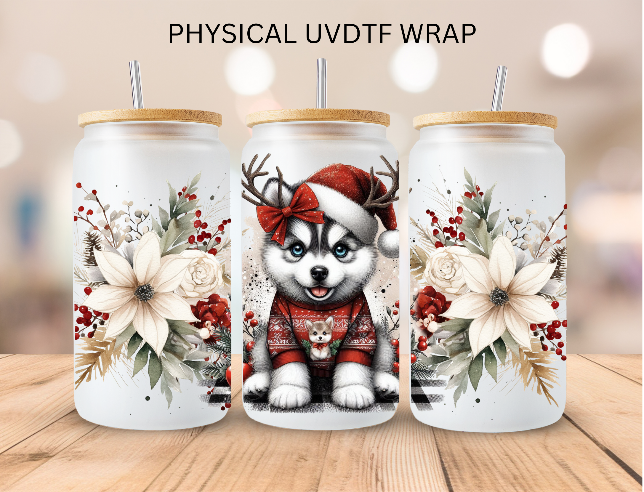Christmas Floral Husky - 16 oz / 20 oz Libby UV DTF Wrap – Southern Gem ...