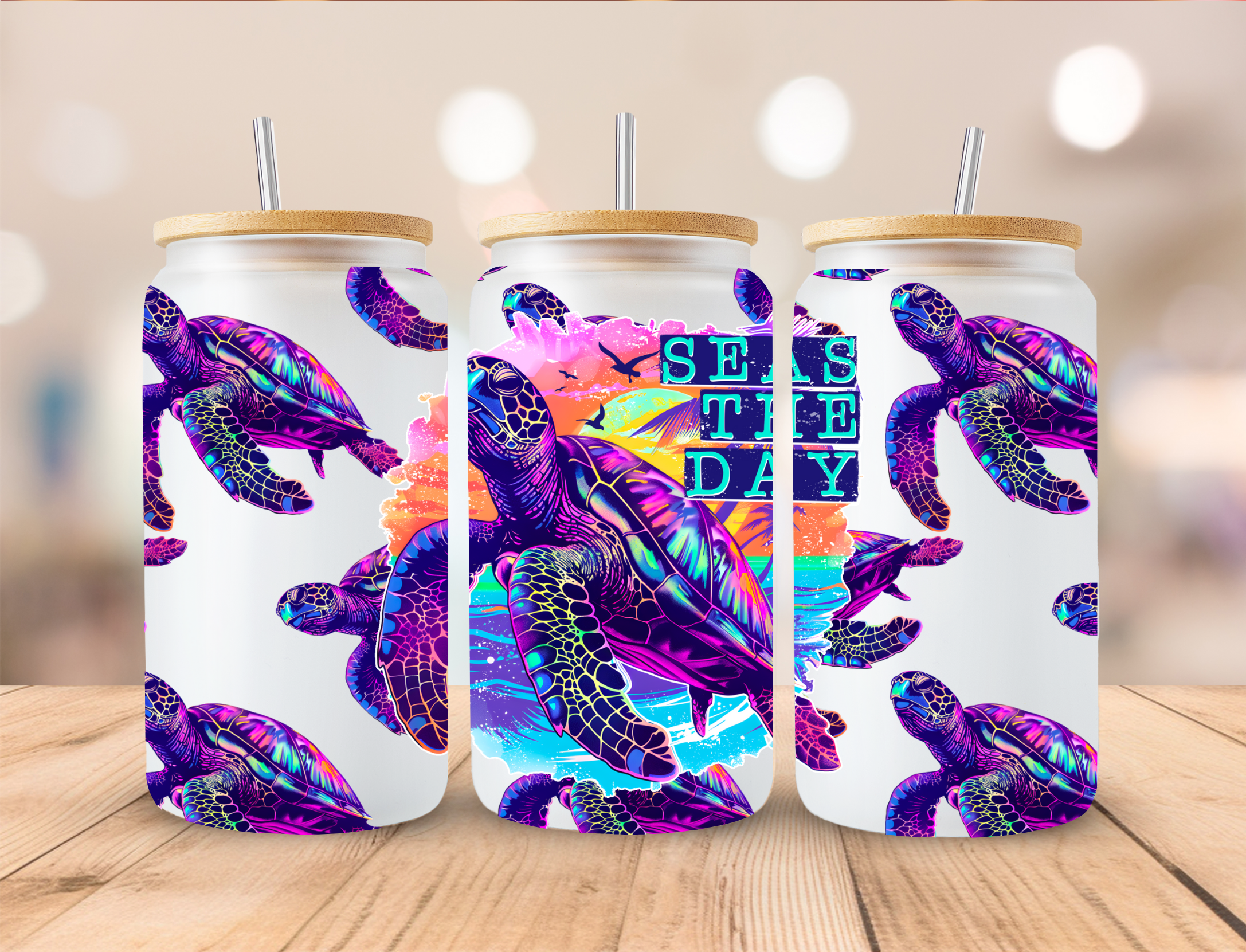 Seas The Day Sea Turtle - 16 oz / 20 oz Libby UV DTF Wrap EEE EXCLUSIV ...