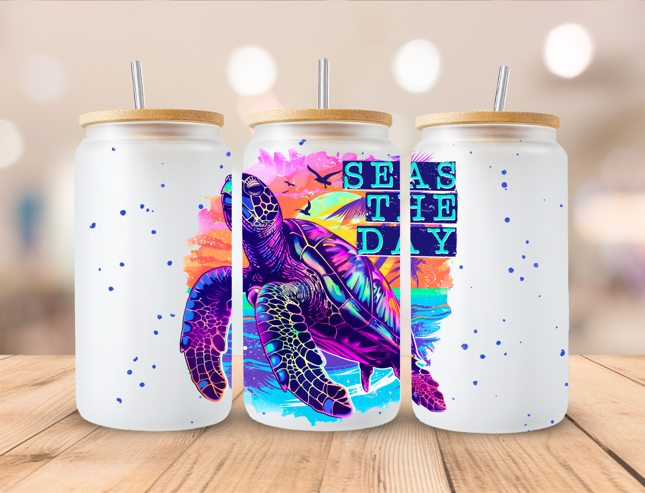Polka Seas The Day Sea Turtle - 16 oz / 20 oz Libby UV DTF Wrap EEE EX ...