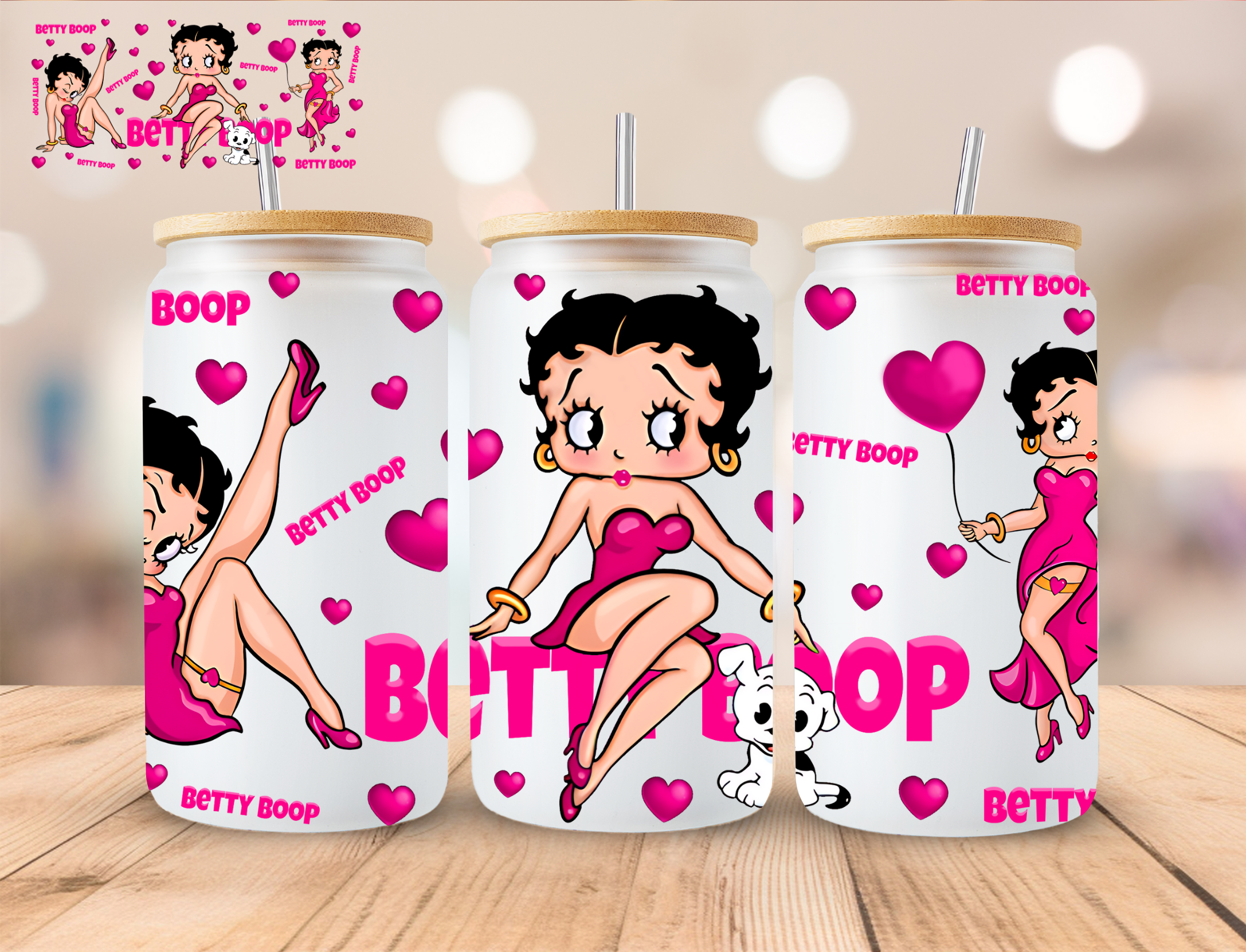 Pink Boop - 16 oz / 20 oz Libby UV DTF Wrap – Southern Gem Creations