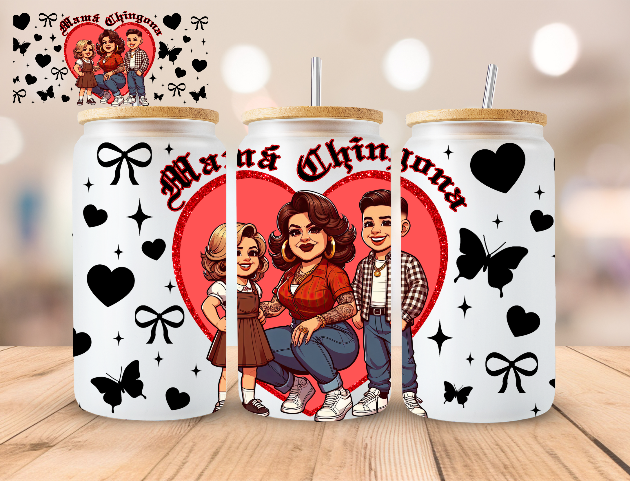 Red Heart Mama Chingona Chicano Mothers Day - 16 oz / 20 oz Libby UV D ...