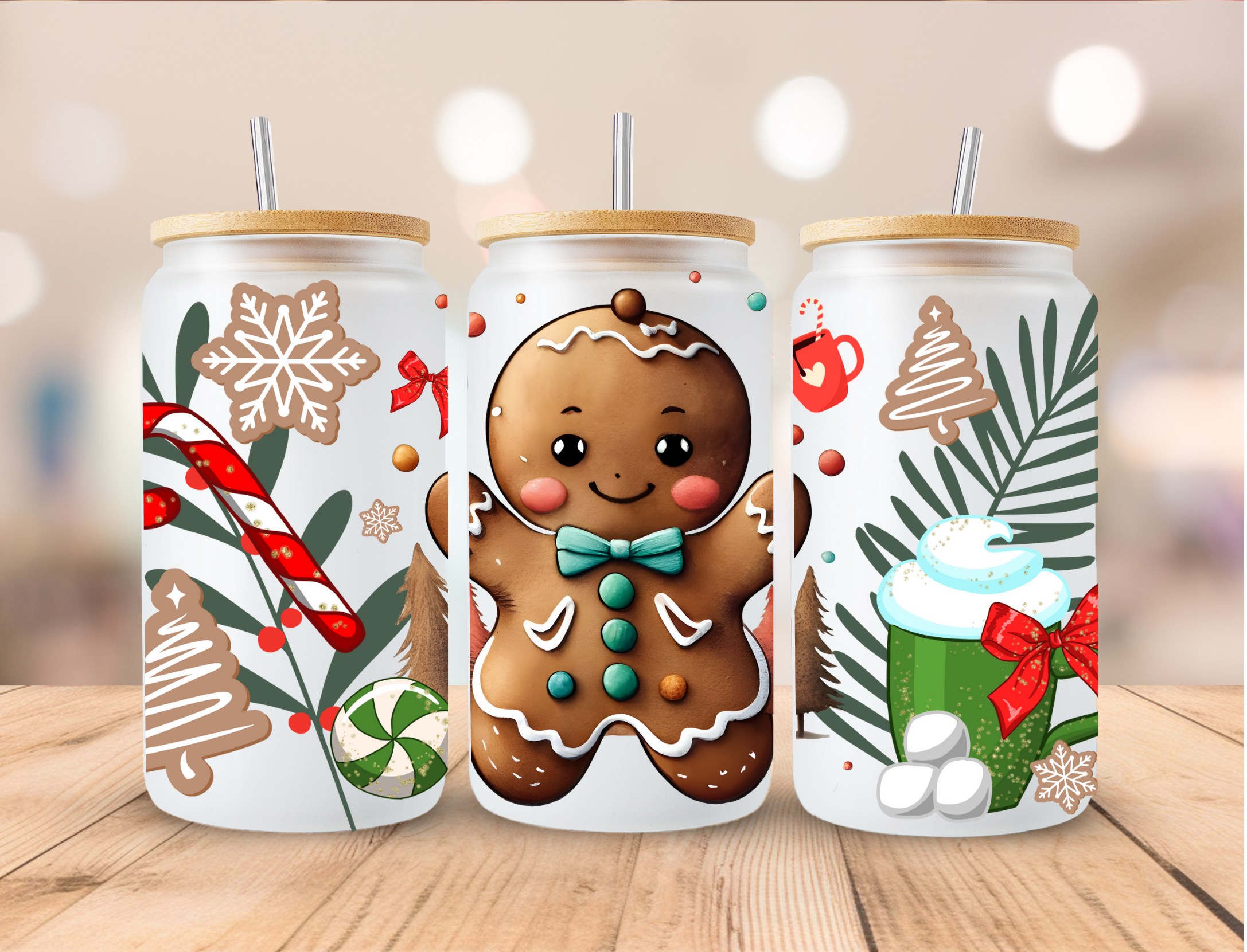 Bold Christmas Gingerbread - 16 oz / 20 oz Libby UV DTF Wrap – Southern ...