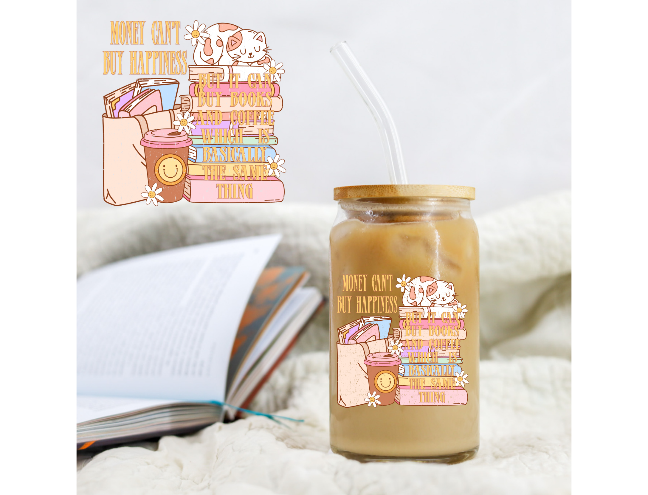 Bookish Money Can't Buy Happiness - UVDTF decals – Southern Gem Creations