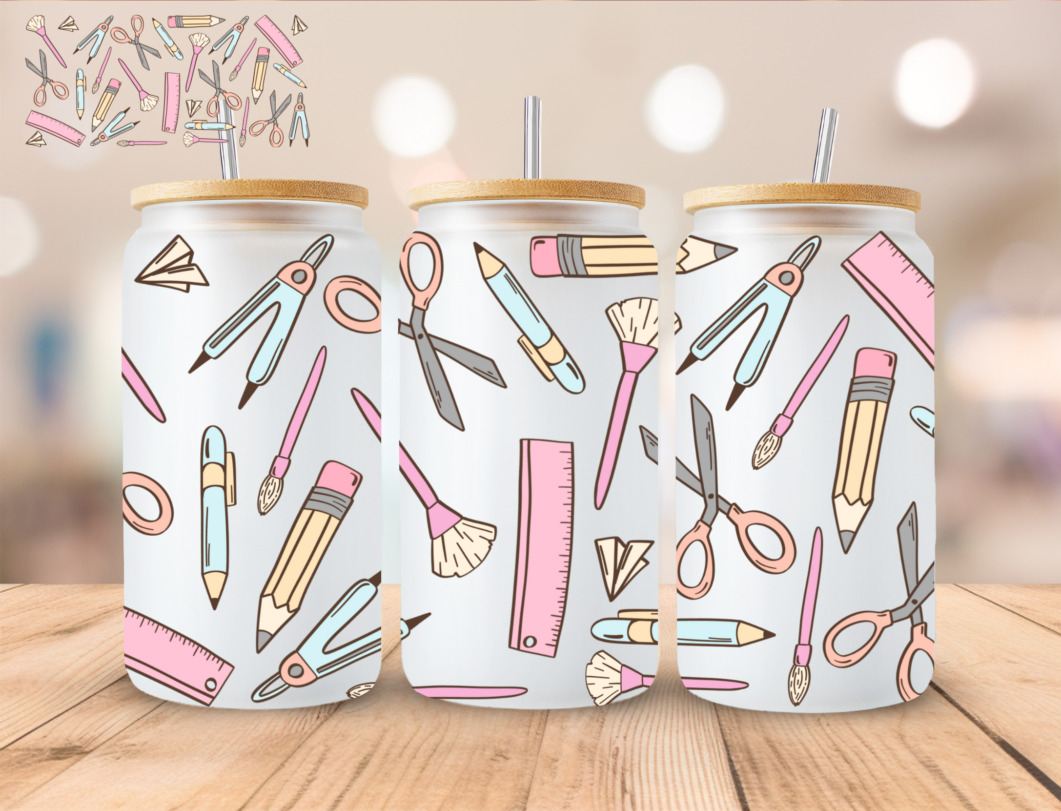 Pastel Stationary - 16 oz / 20 oz Libby UV DTF Wrap – Southern Gem ...