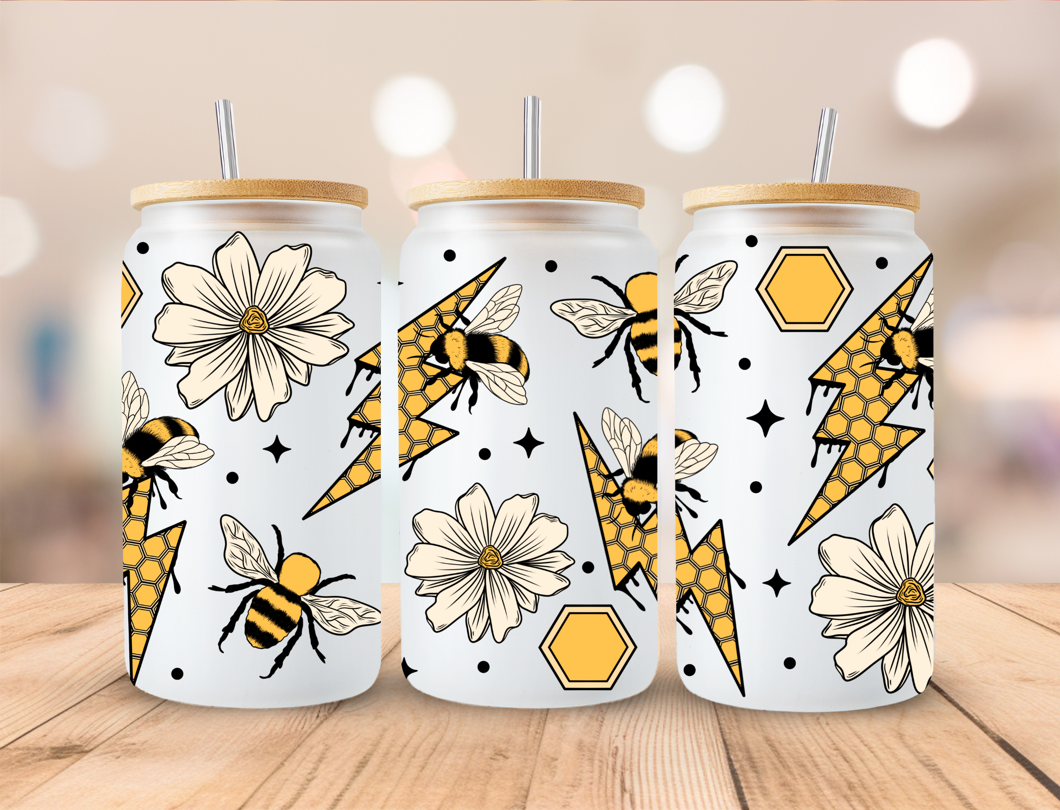 Lightning Bees - 16 oz / 20 oz Libby UV DTF Wrap – Southern Gem Creations