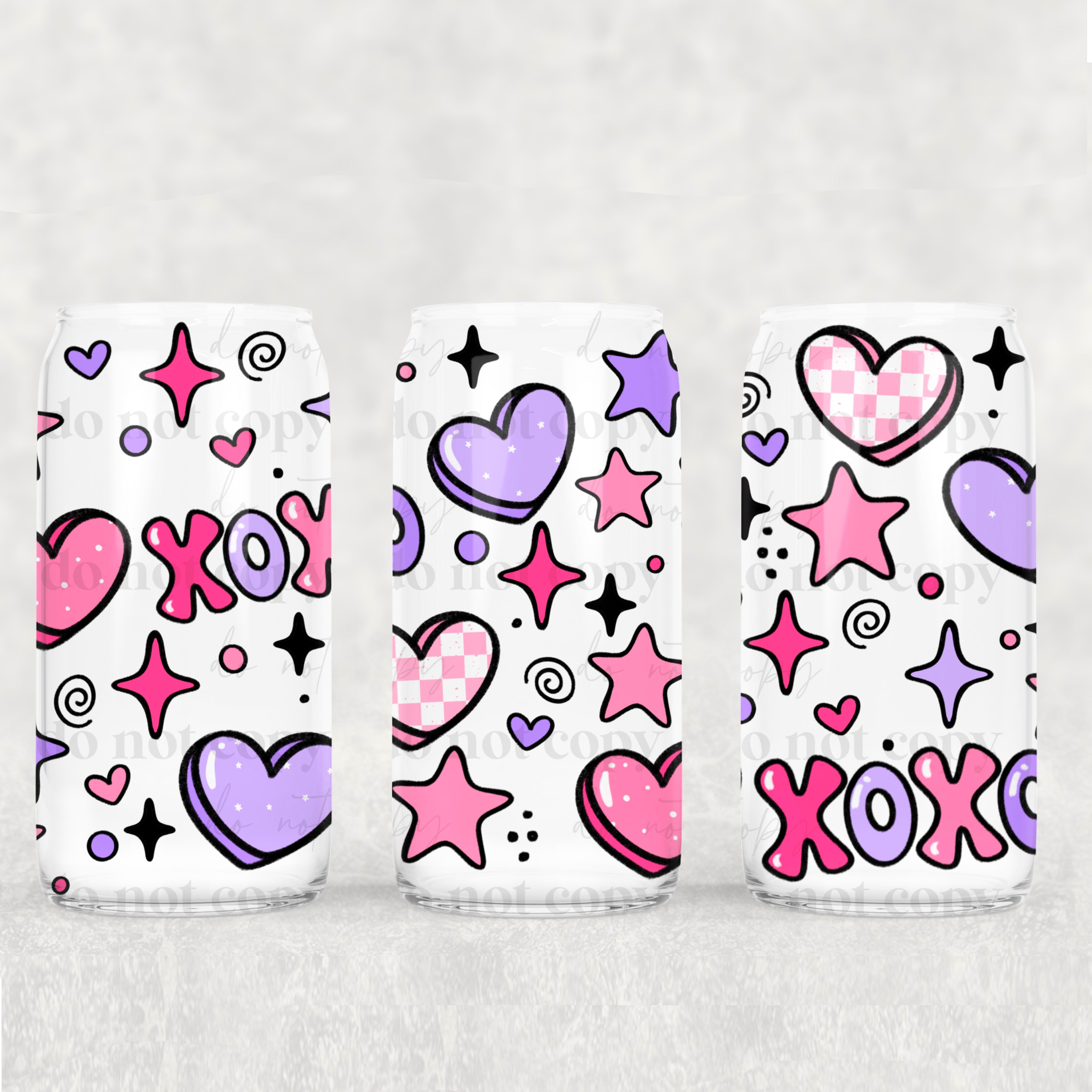 Pastel Valentines XO XO XO Stars - 16 oz / 20 oz Libby UV DTF Wrap ...