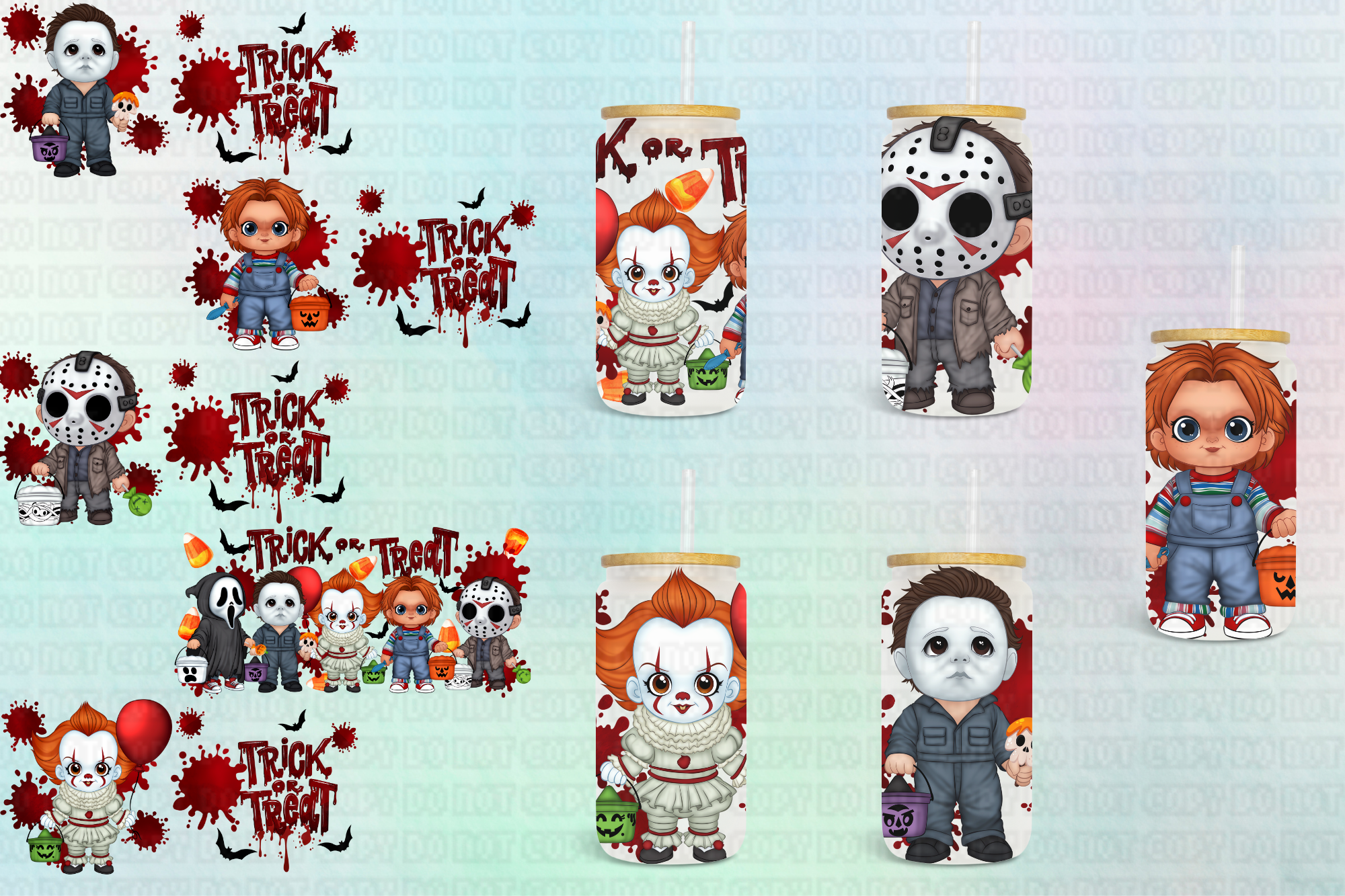 Halloween Horror Characters - 16 oz / 20 oz Libby UV DTF Wrap ...