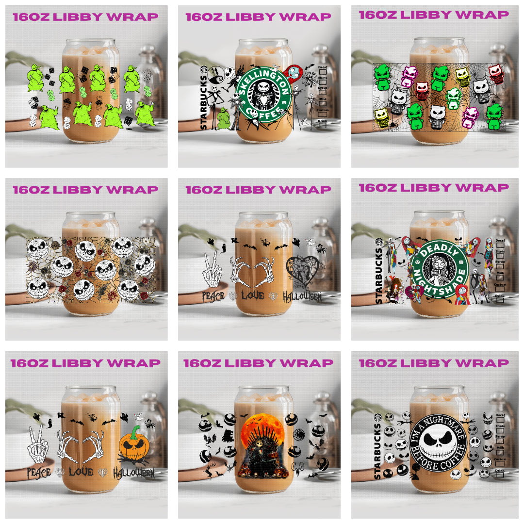 Halloween NBJ Skeleton Jak Collection - 16 oz / 20 oz Libby UV DTF Wra ...