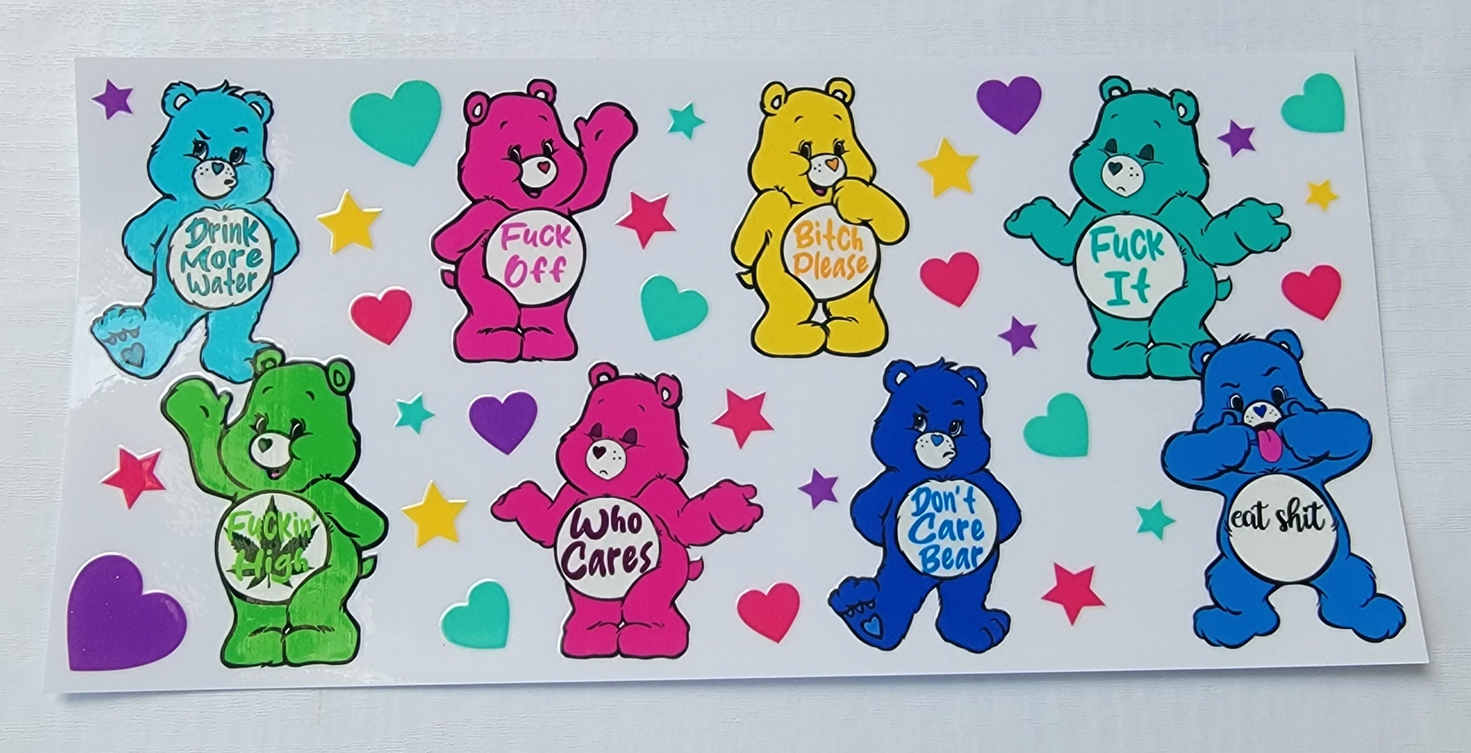Colorful Swear Bears - 16 oz Libby UV DTF Wrap RTS – Southern Gem Creations