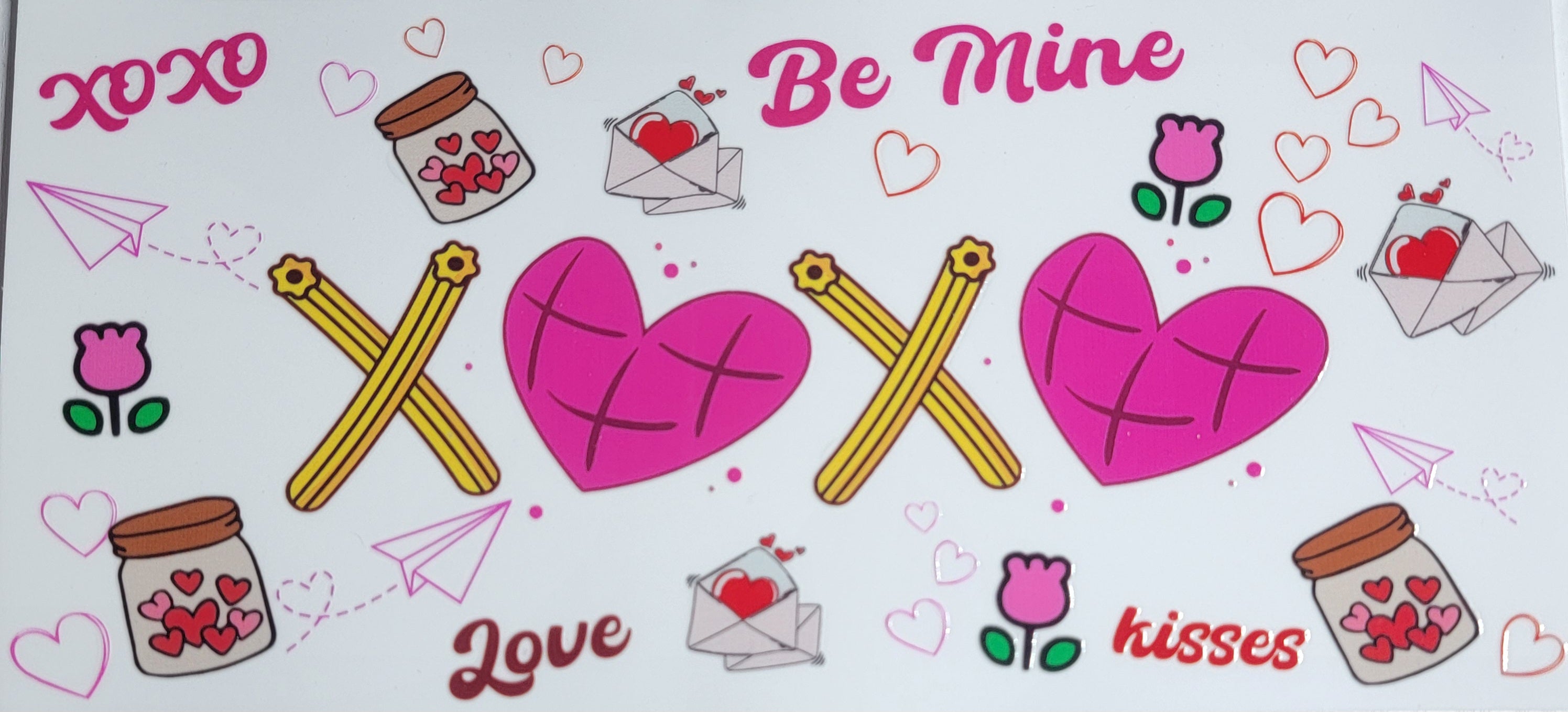 Valentines Be Mine XOXO Concha Hearts - 16 oz Libby UV DTF Wrap RTS ...