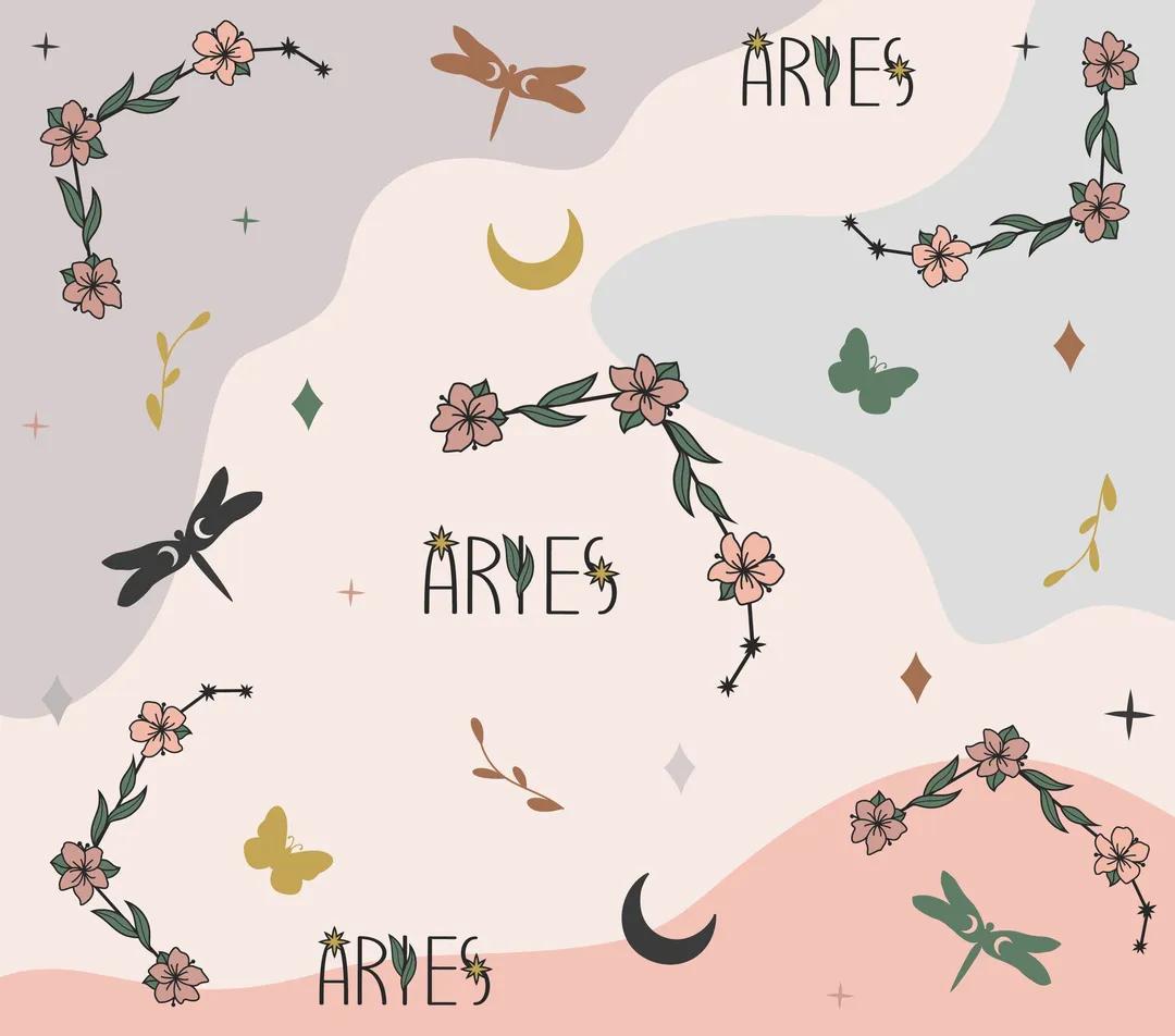 Astrology Theme - "Aries" - Pink, Blue, & Orange w/ Floral Design - 20 ...